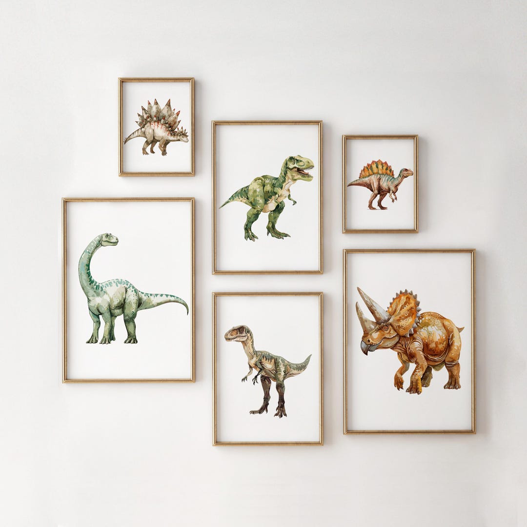 Set of 6 Dinosaur Wall Decor, Dinosaur Prints, Dinosaur Decor, Baby ...