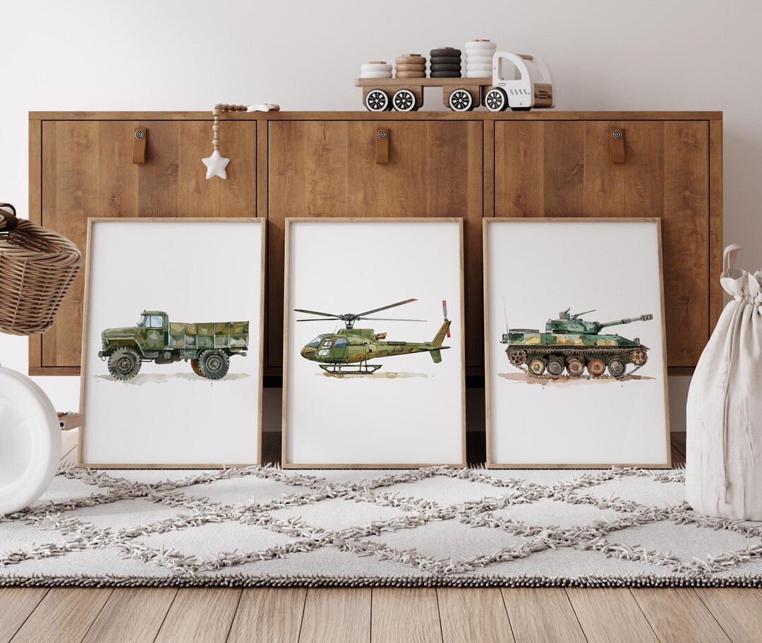 Set of 3 Army Prints, Military Vehicle Prints, Truck Nursery Wall Art ...