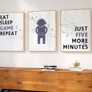 Set of 3 Blue Grey Gaming Posters • Boys Room Wall Art • Teen Bedroom ...