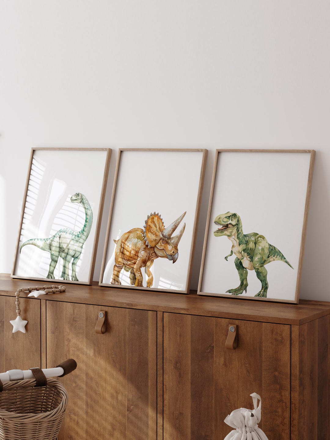Watercolor Dinosaur Prints: Set of 3 Dinosaur Nursery Wall Art, Toddler ...