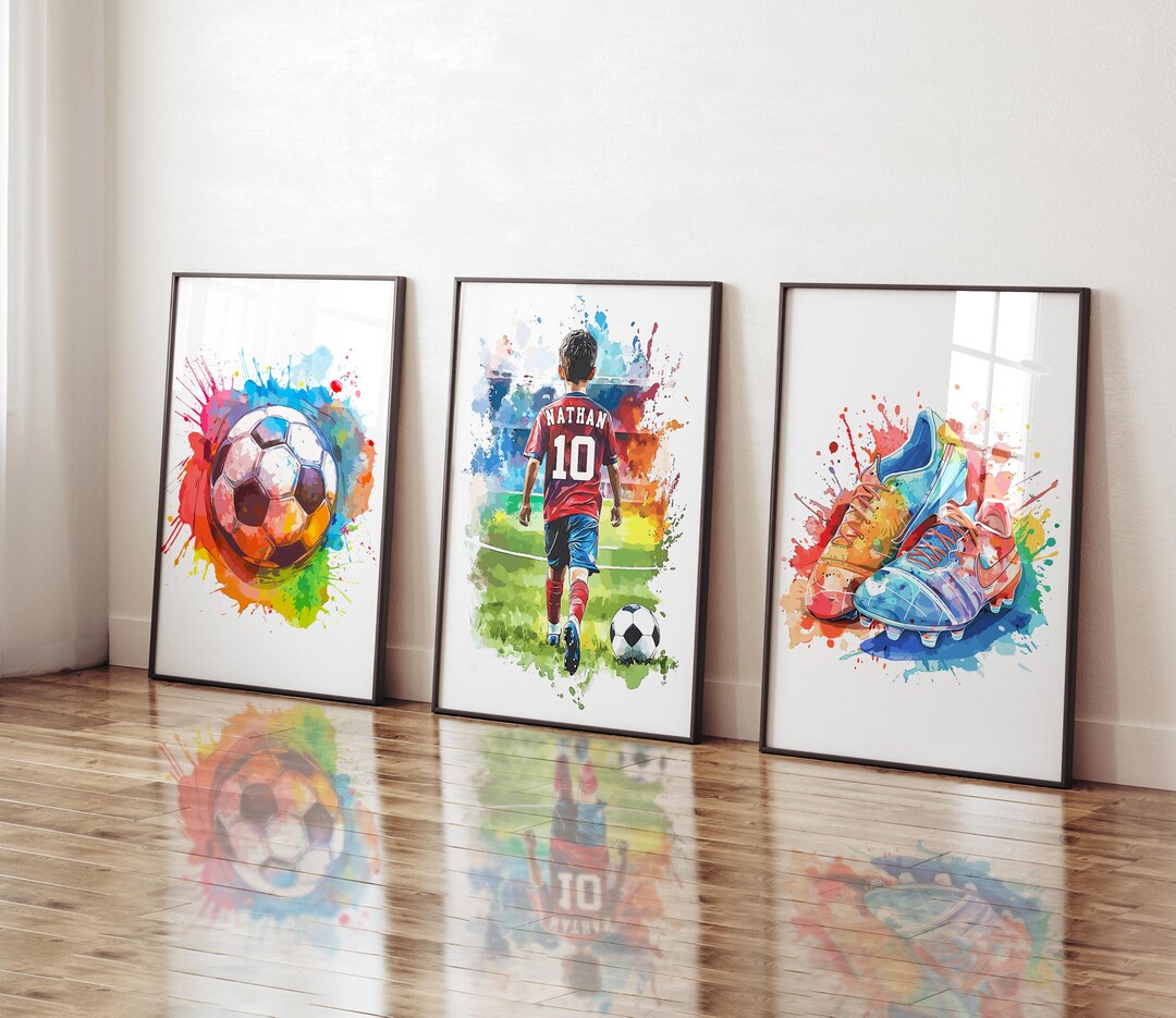 Personalised Football Prints, Set of 3 Football Wall Art Prints ...