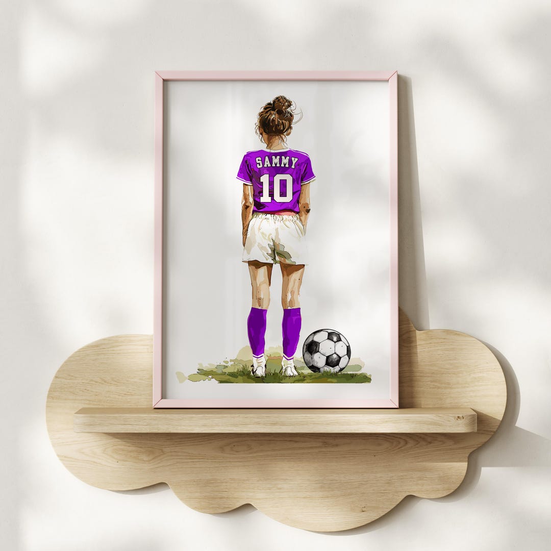 Girls Football Print, Personalised Football Gift for Girls Bedroom ...