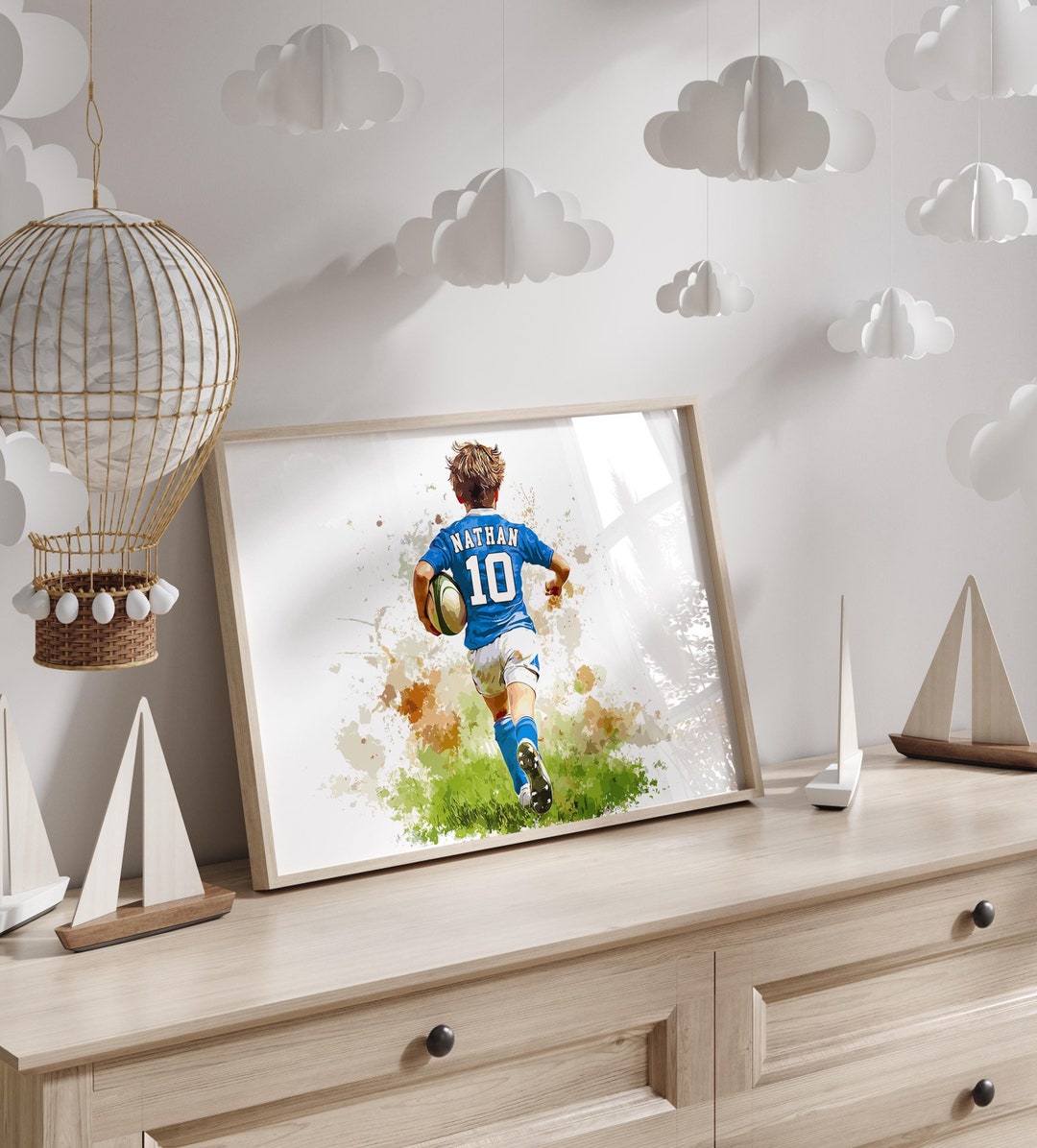Personalised Rugby Wall Art Print, Personalised Rugby Print, Landscape ...