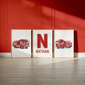Kids Fire Engine Prints, Set of 3 Boys Room Wall Art, Boys Playroom ...