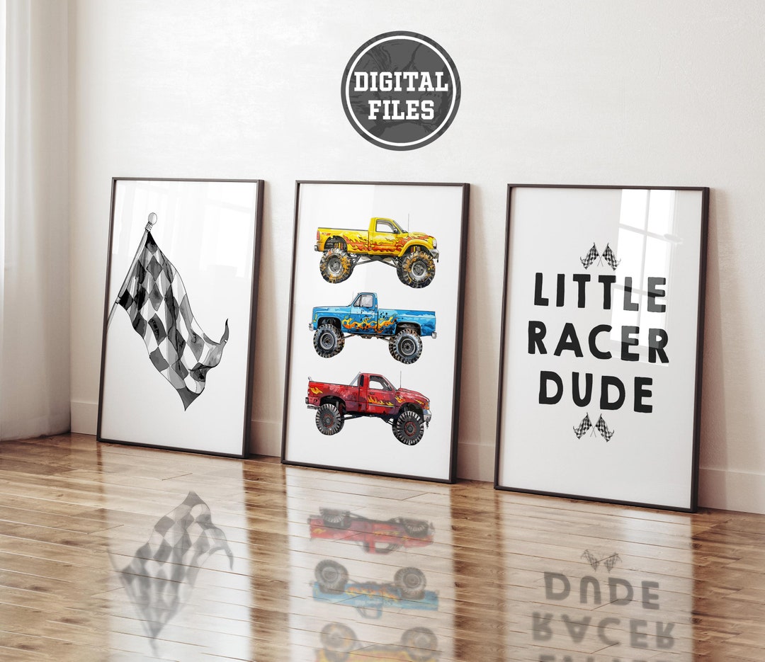 Printable Monster Truck Nursery Prints Set of 3 Trucks Wall Art Boy ...