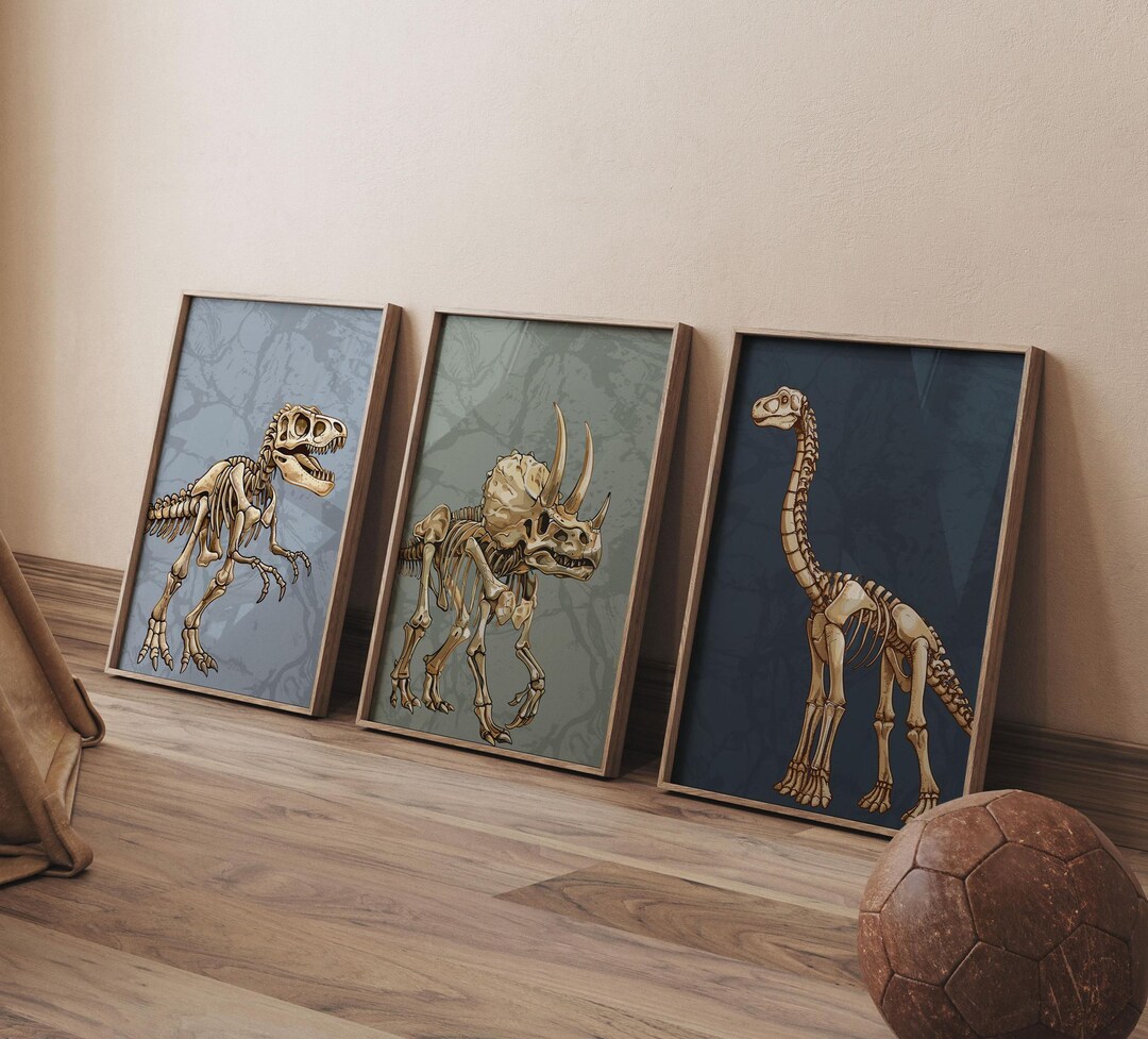 Dinosaur Skeleton Prints: T-rex, Triceratops, Brontosaurus Nursery ...