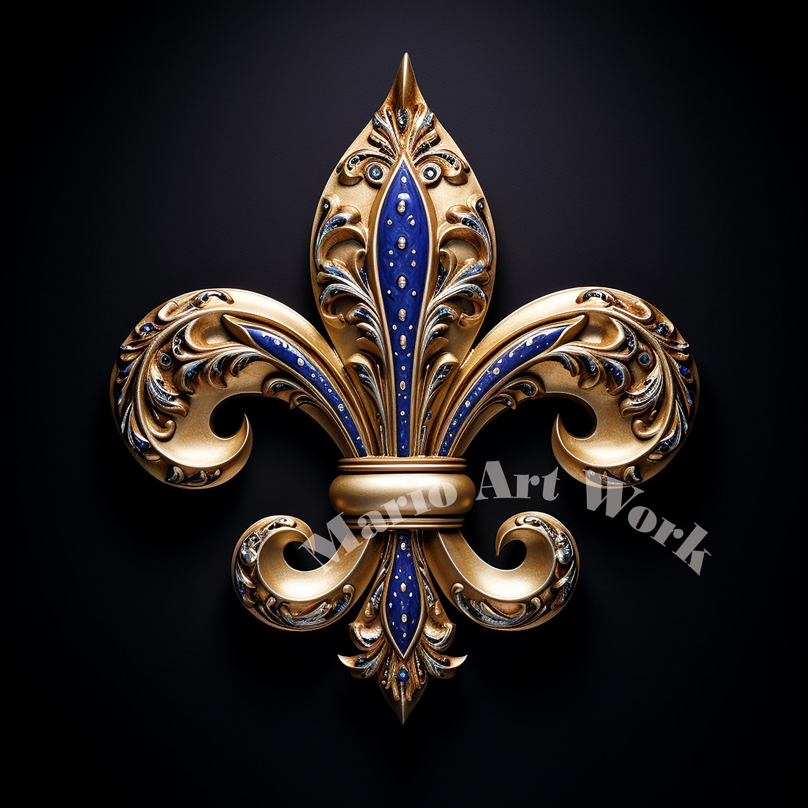 Luxury Fleur-de-lis Symbol Art Regal French Emblem Print Noble Heraldic ...