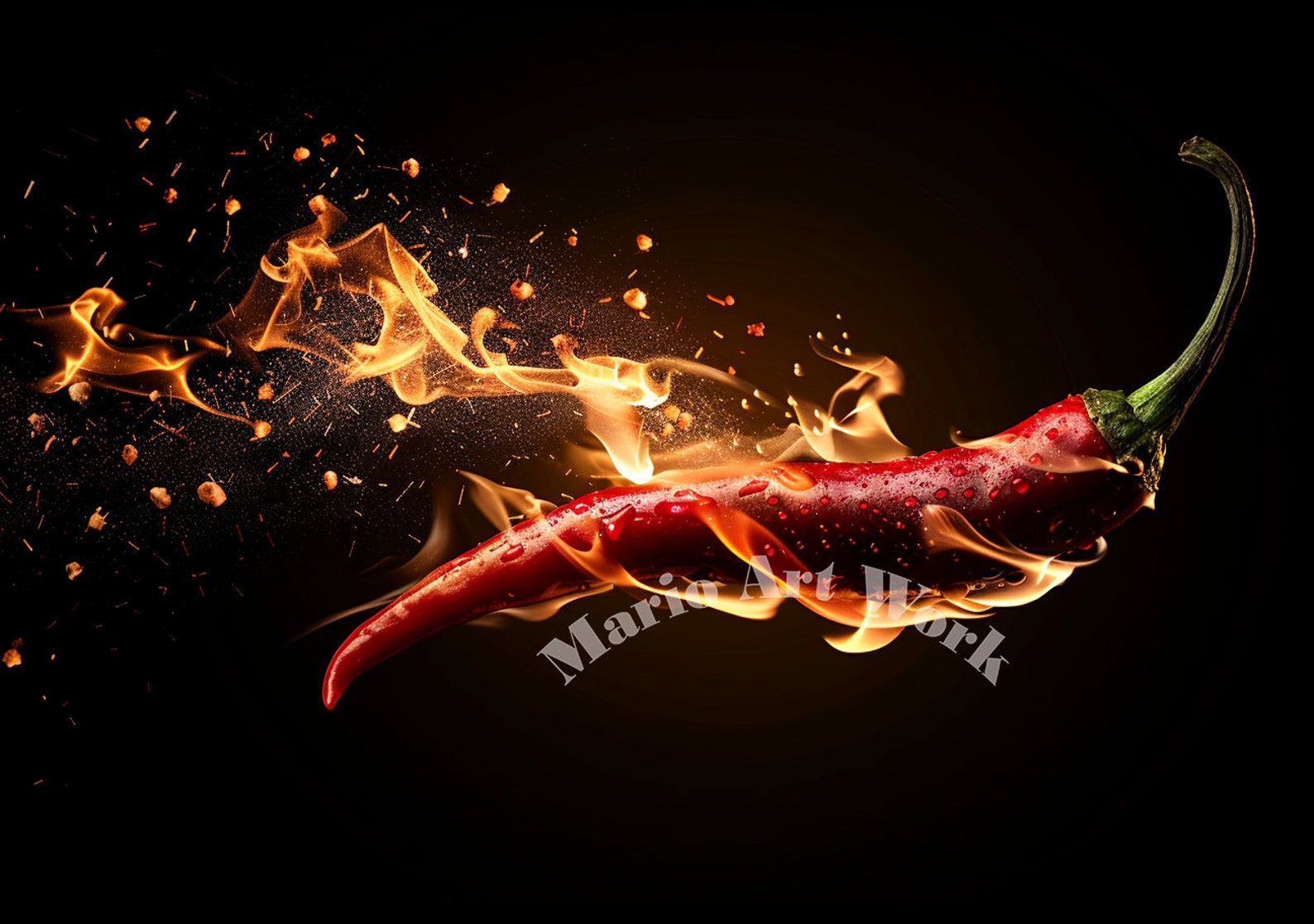 Spicy Fire Chili Pepper Art Flaming Hot Pepper Digital Artwork - Etsy