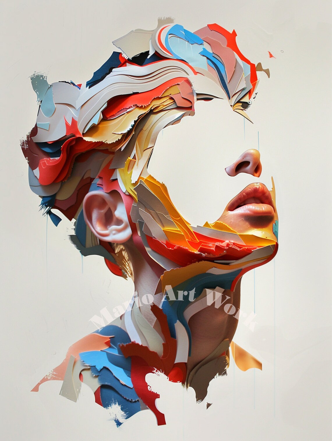 Abstract Digital Face Art, Vibrant Colorful Portrait Print, Modern ...