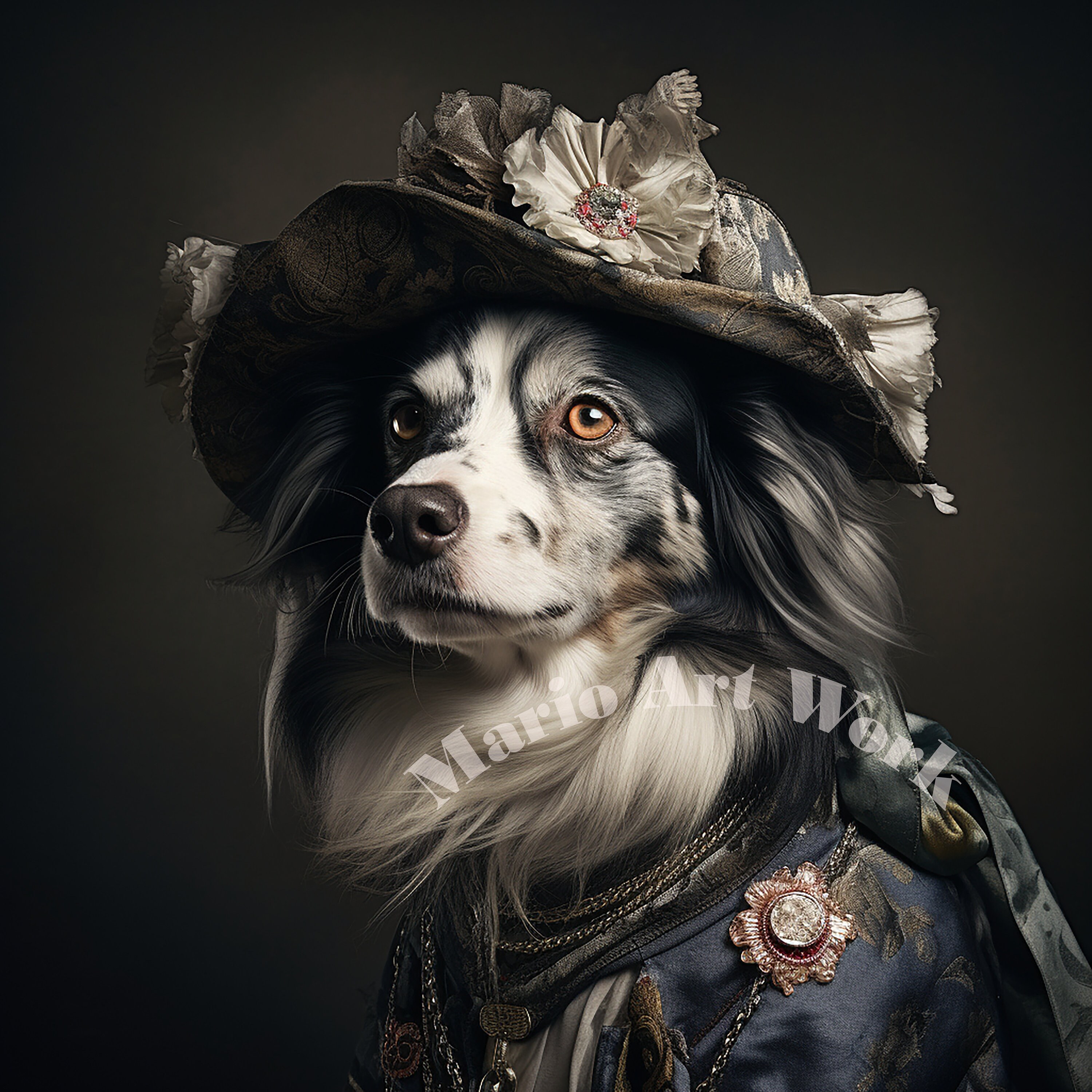 Noble Canine in Vintage Attire Regal Dog With Baroque Hat and Medaled ...