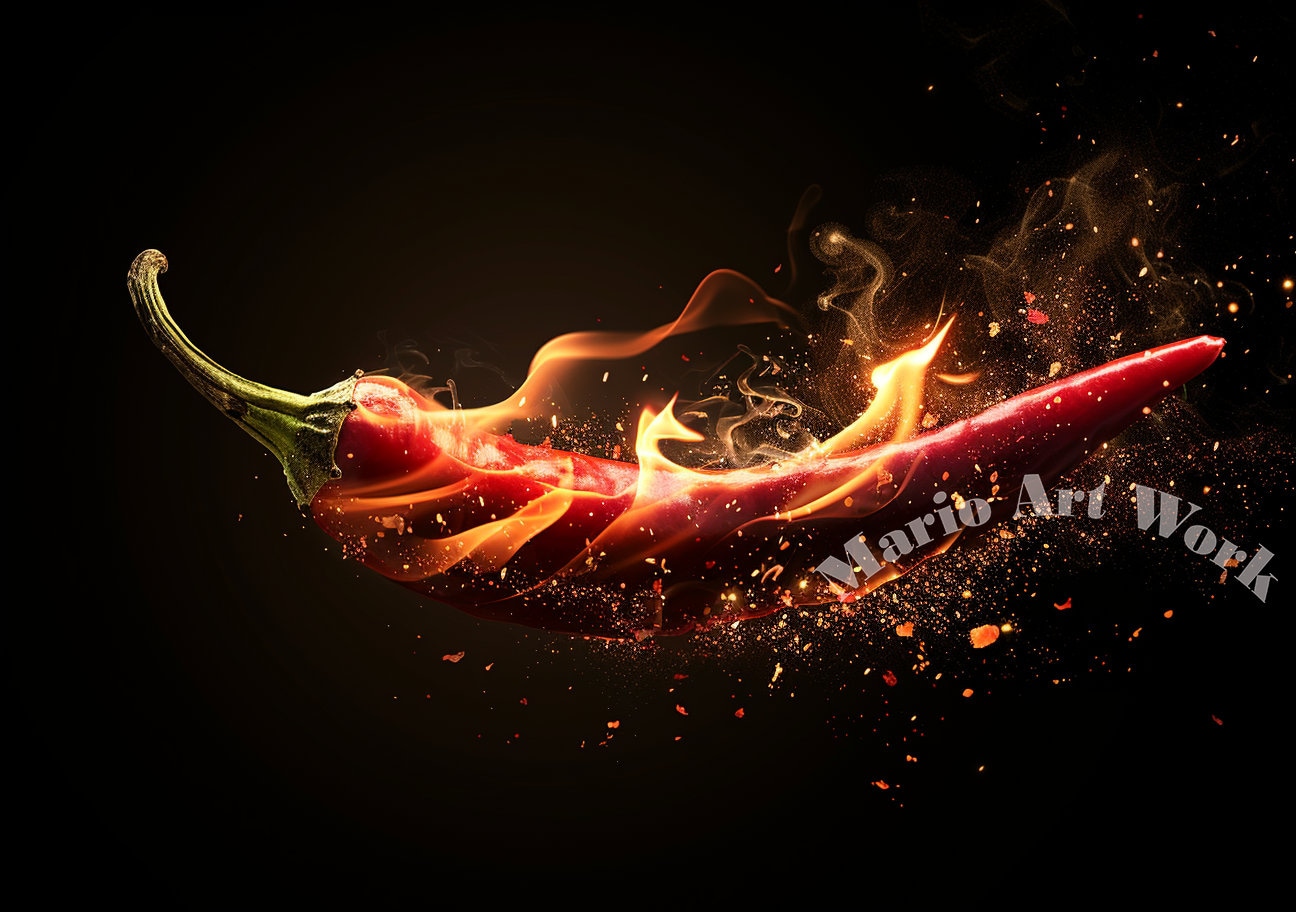 Spicy Fire Chili Pepper Art Flaming Hot Pepper Digital Artwork - Etsy