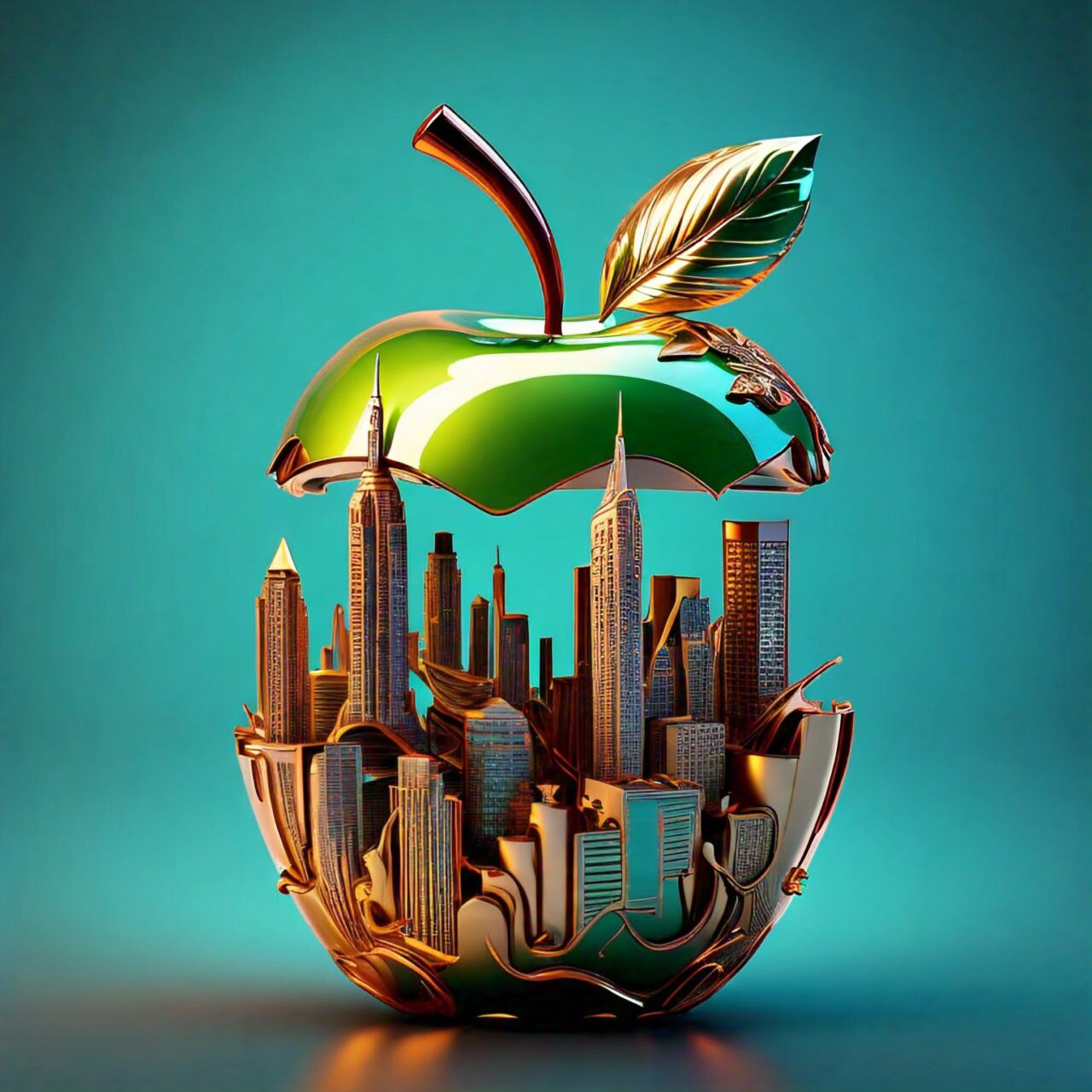 New York City Art Print Set Big Apple Skyline Decor NYC Green Apple ...