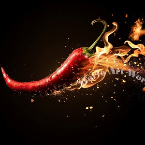 Spicy Fire Chili Pepper Art Flaming Hot Pepper Digital Artwork - Etsy