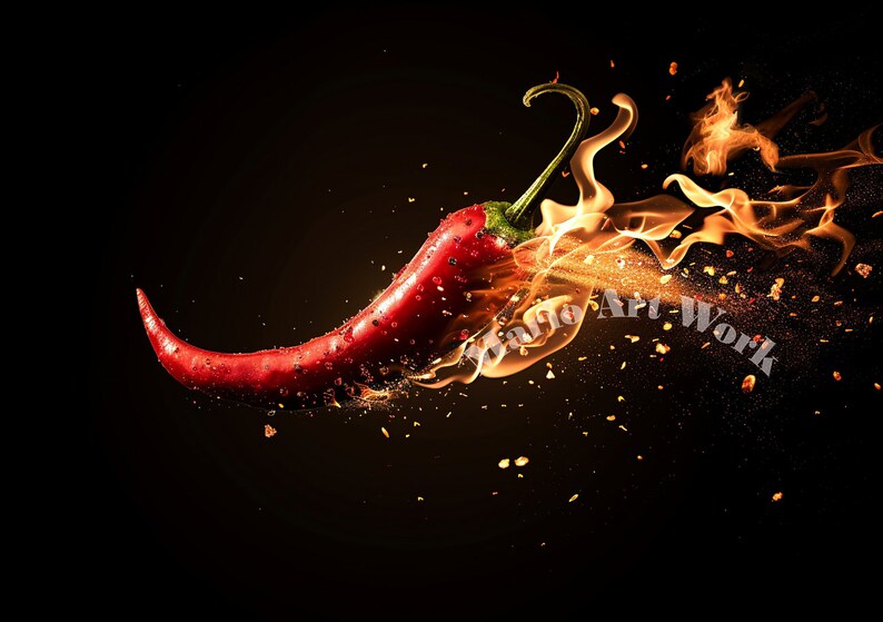 Spicy Fire Chili Pepper Art Flaming Hot Pepper Digital Artwork - Etsy