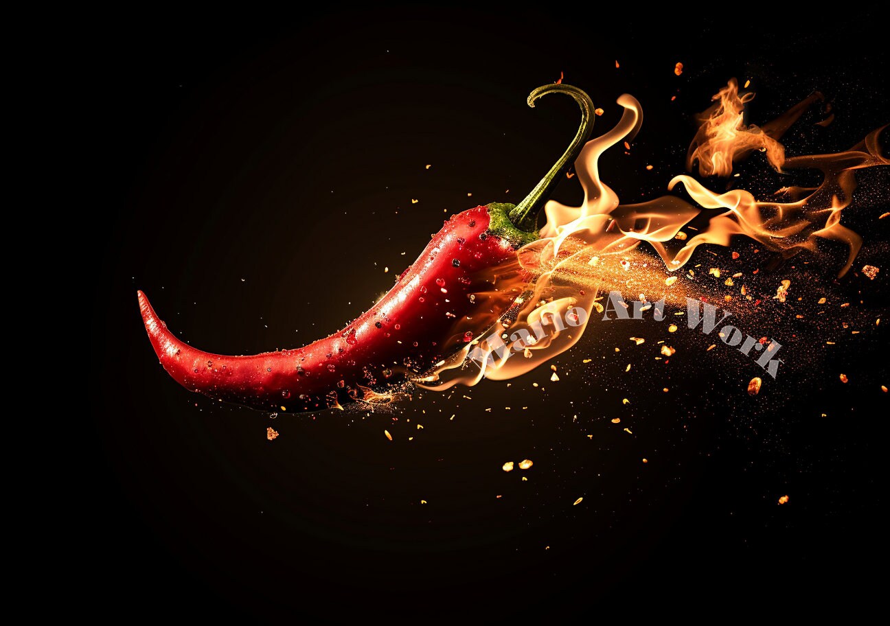Spicy Fire Chili Pepper Art Flaming Hot Pepper Digital Artwork - Etsy
