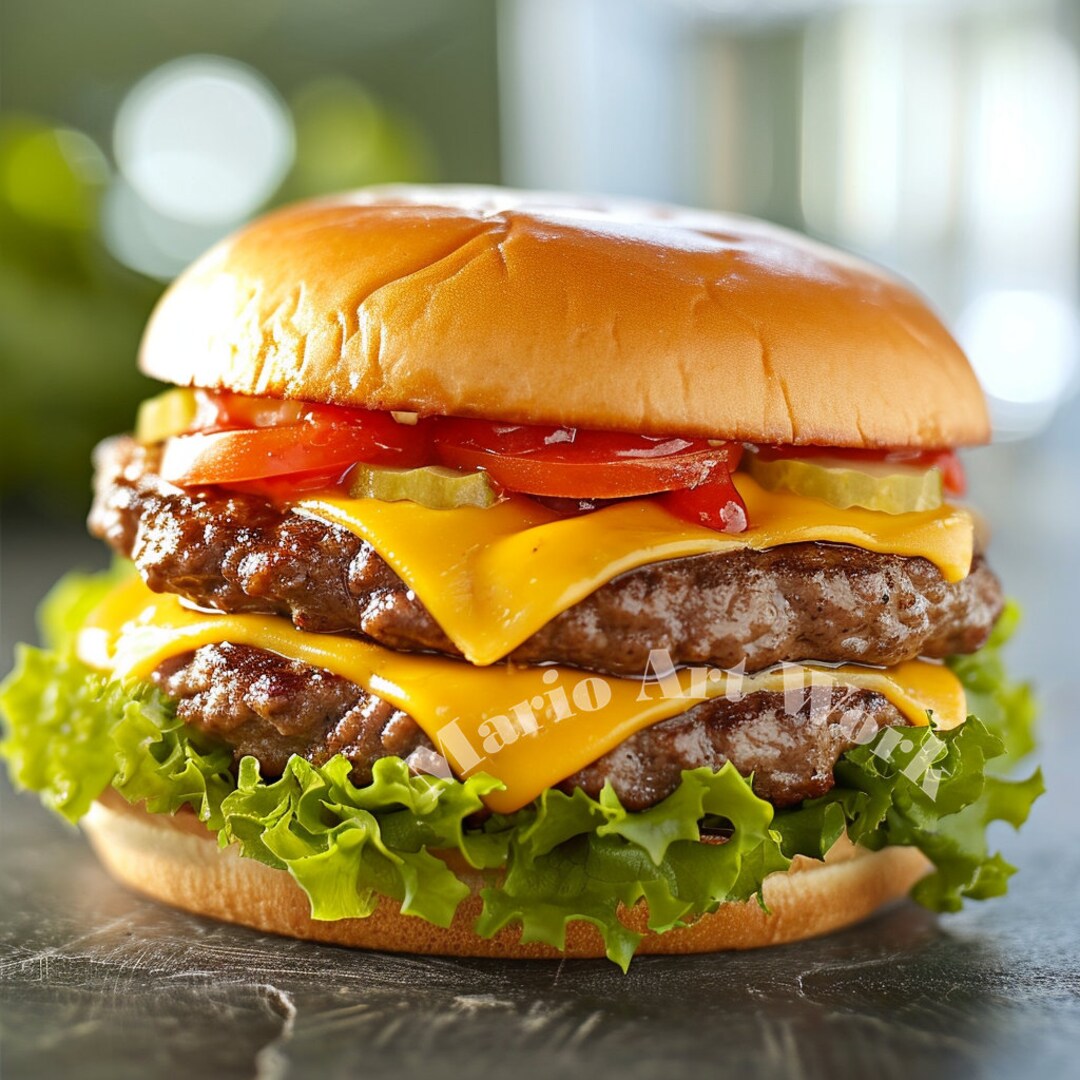 Juicy Gourmet Cheeseburger Art Print Classic Deluxe Beef Burger Photo ...