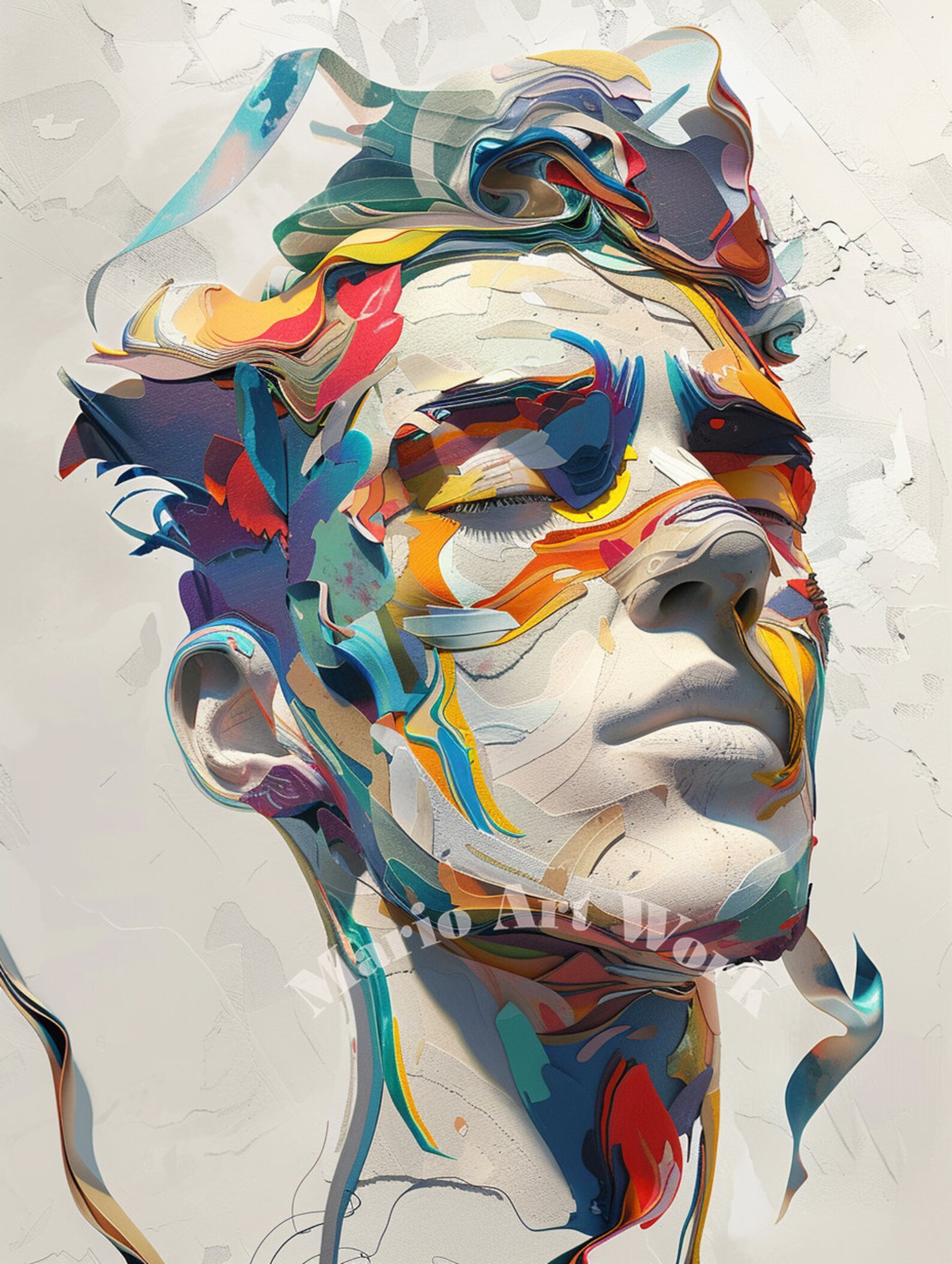 Abstract Digital Face Art, Vibrant Colorful Portrait Print, Modern ...