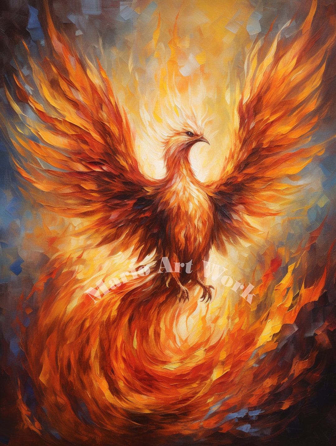 Phoenix Rising Art Print Mythical Fire Bird Painting Vibrant Phoenix ...