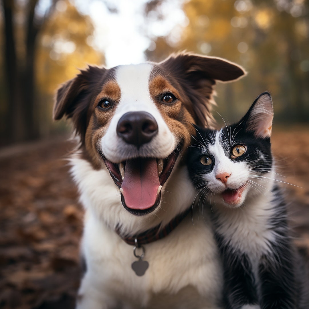 Cat and Dog Best Friends Photo Art Autumn Pet Companionship Happy ...