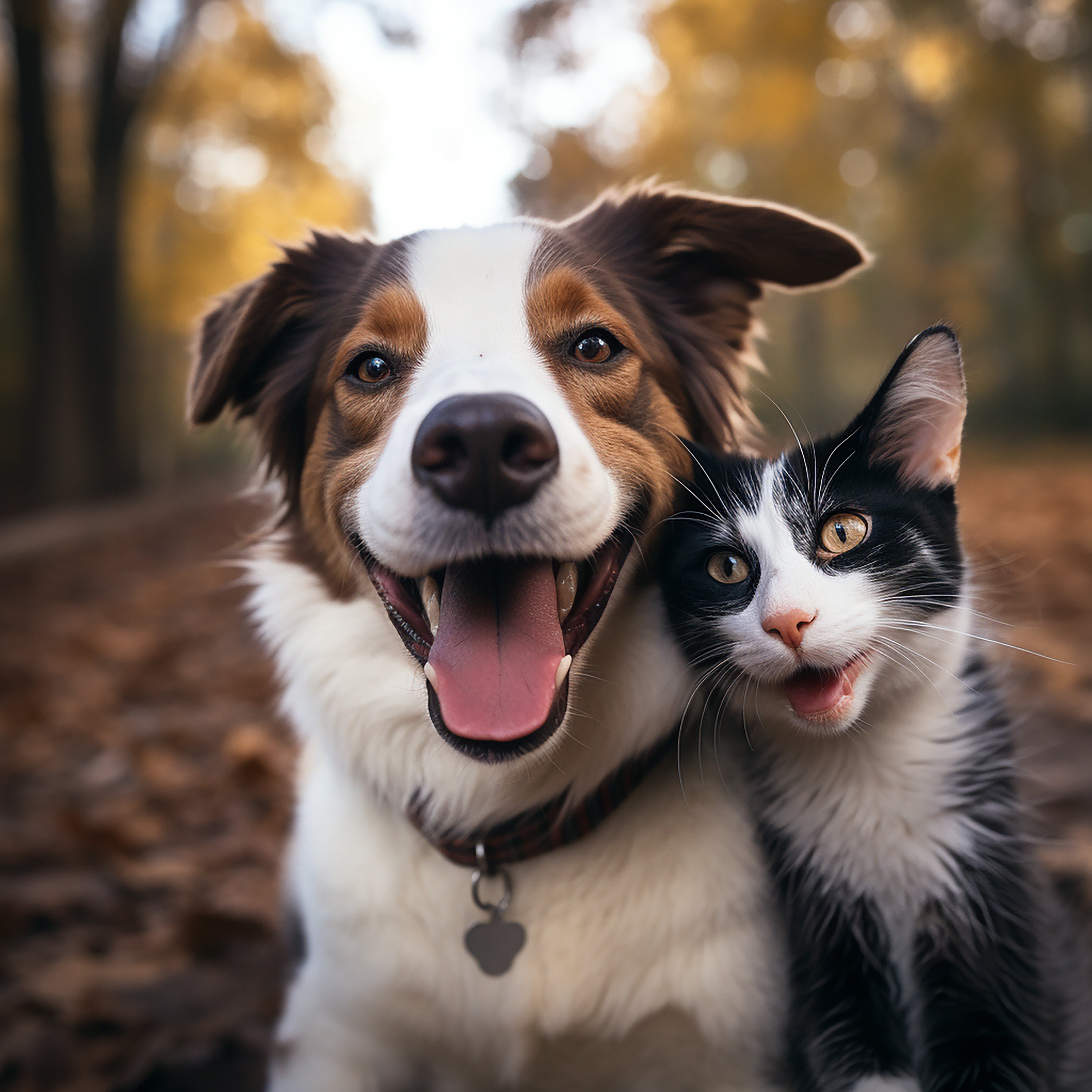 Cat and Dog Best Friends Photo Art Autumn Pet Companionship Happy ...