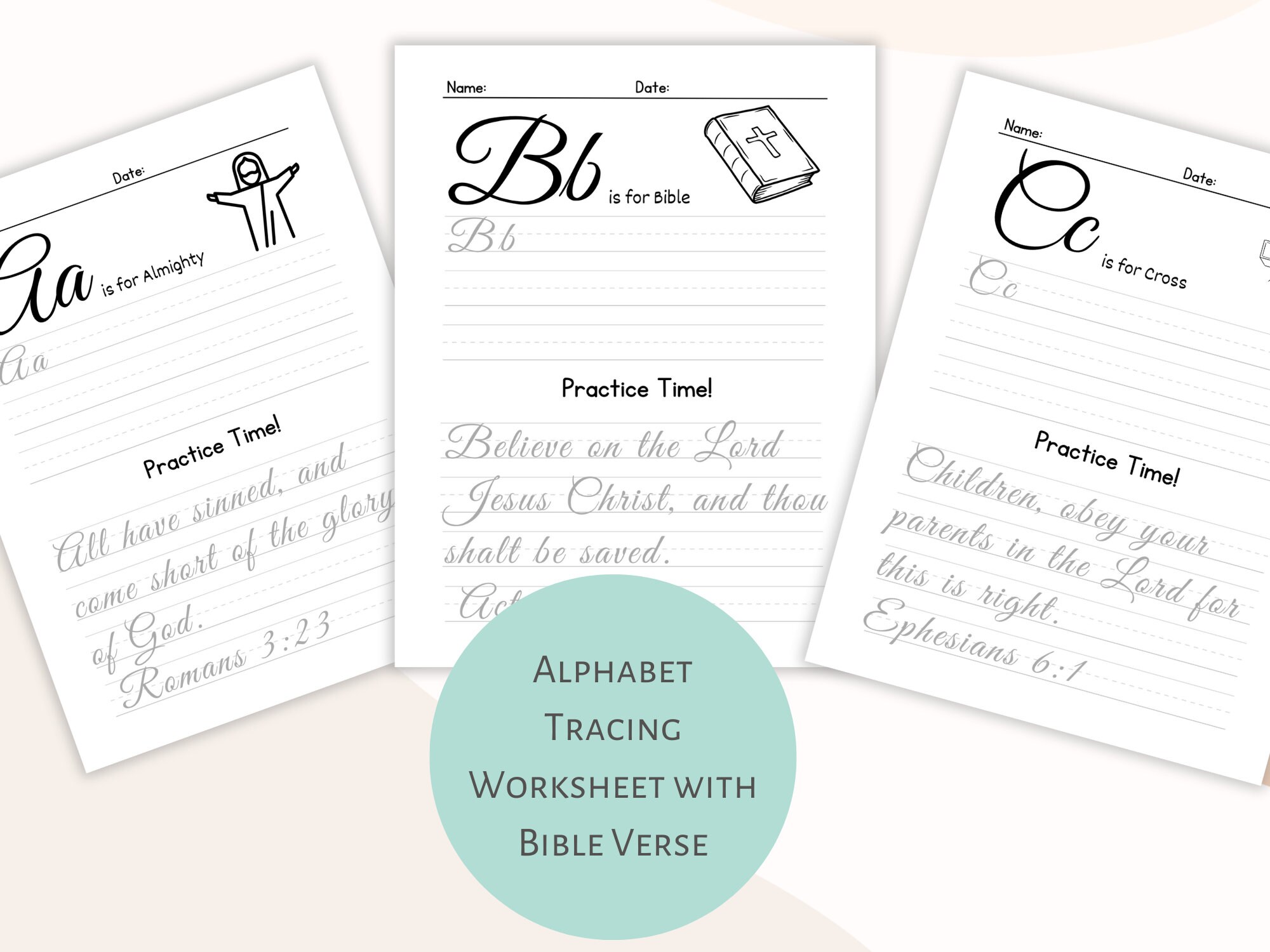 Alphabet Bible Cursive Handwriting Tracing Worksheet, Books of the ...