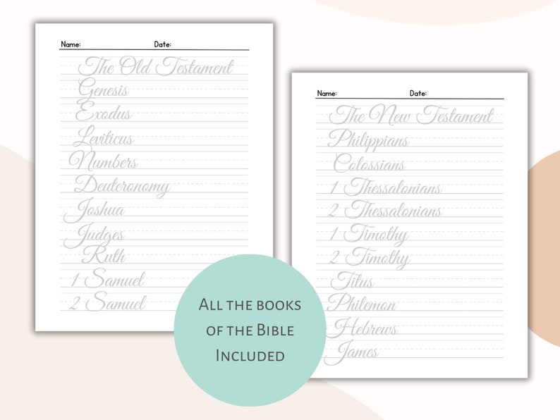 Alphabet Bible Cursive Handwriting Tracing Worksheet, Books of the ...