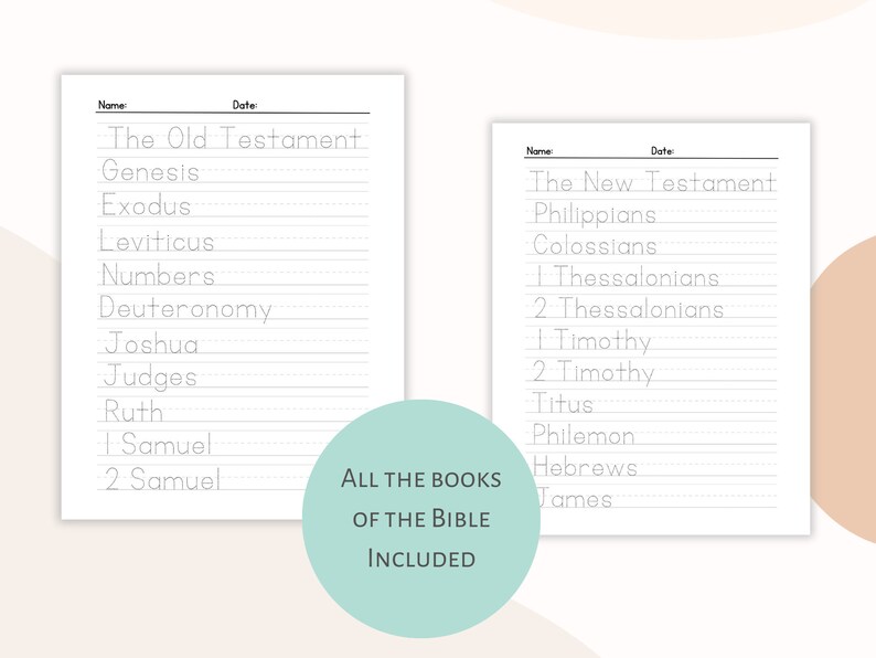 Alphabet Bible Handwriting Tracing Worksheet, Books of the Bible ...