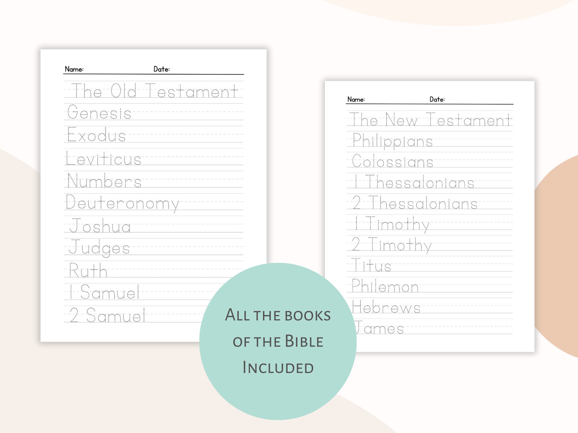 Alphabet Bible Handwriting Tracing Worksheet, Books of the Bible ...