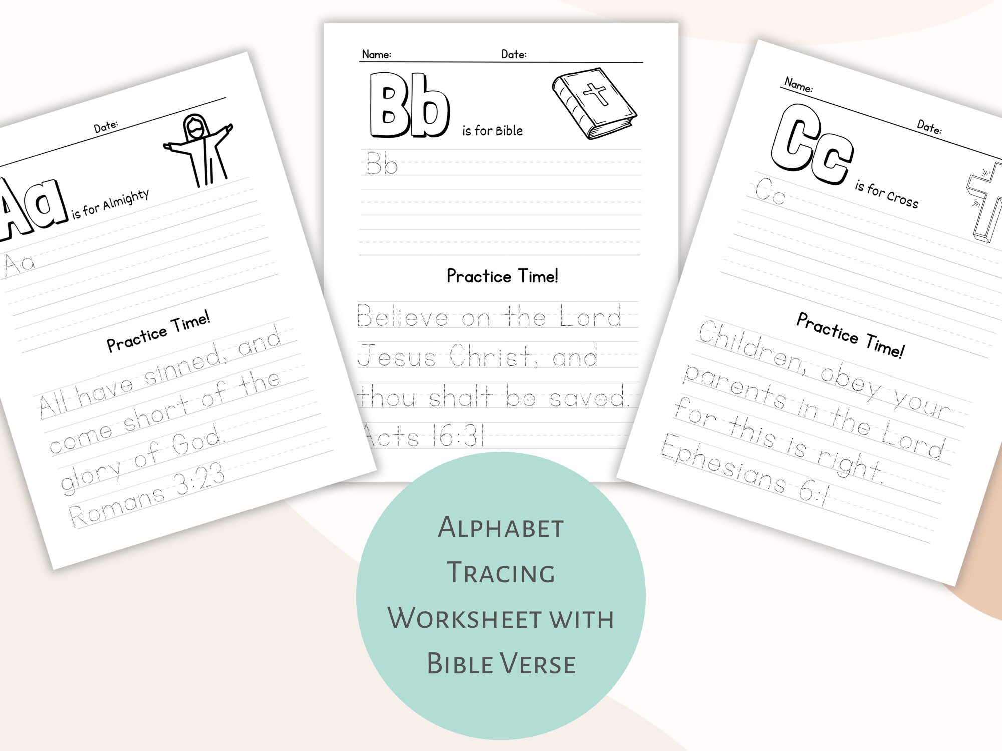 Alphabet Bible Handwriting Tracing Worksheet, Books of the Bible ...