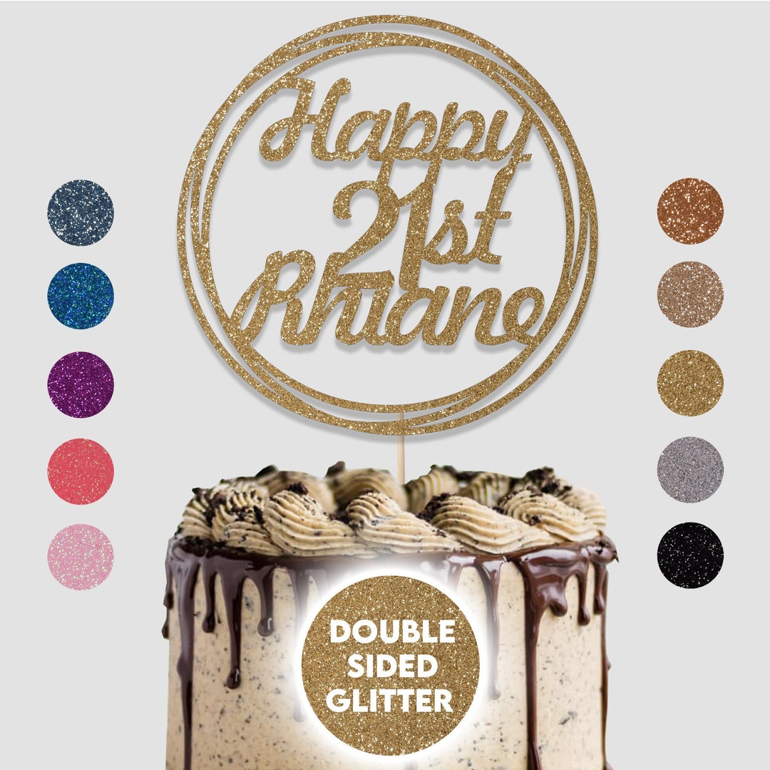 Personalised Glitter Cake Topper, Custom Glitter Cake Topper, Swirl ...