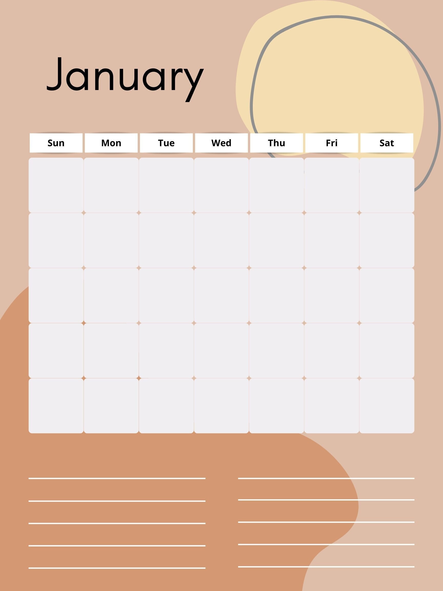 Blank Printable 12 Month Calendar - Etsy