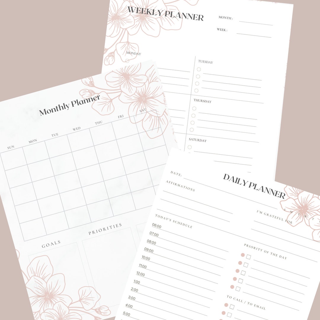 Daily, Weekly, Monthly Personal Floral Planner, Organizational Aid ...