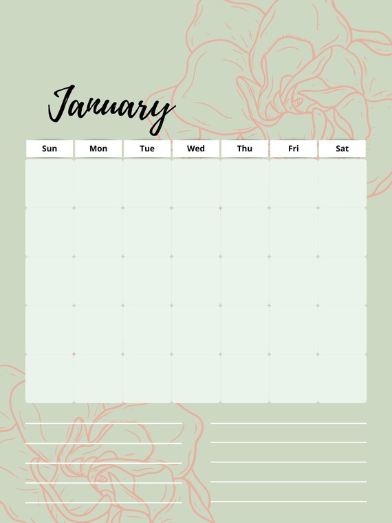 Blank Printable 12 Month Calendar - Etsy