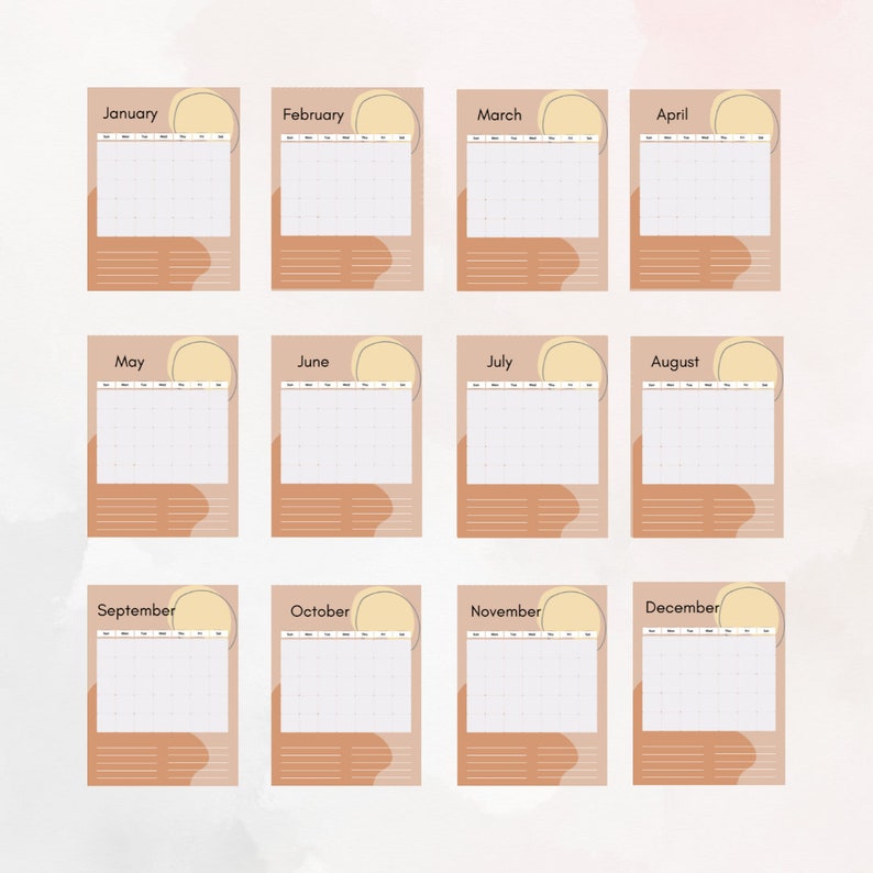 Blank Printable 12 Month Calendar - Etsy