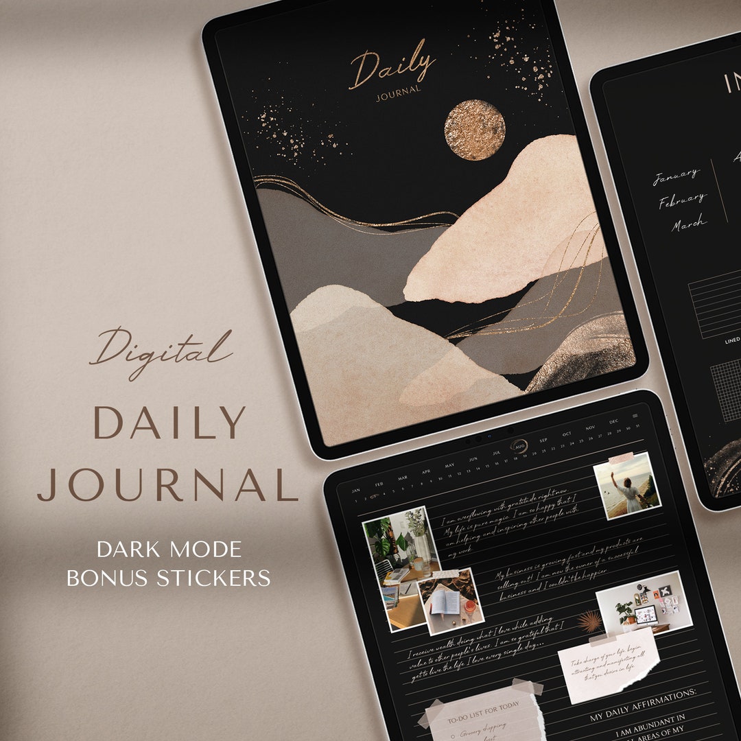 Dark Mode Digital Notebook | Daily Journal | Digital Stickers | Dark ...