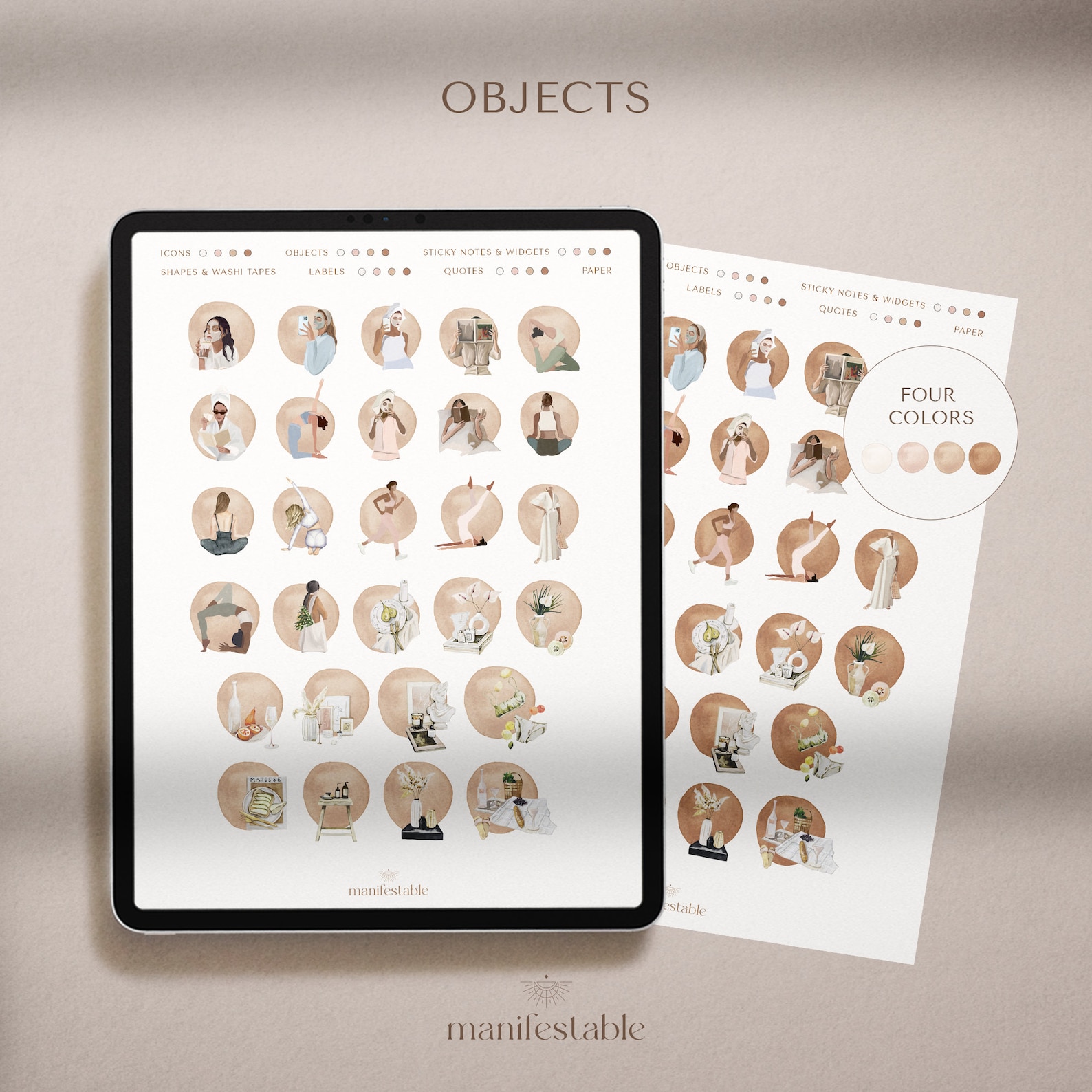 That Girl Aesthetic DIGITAL STICKERS Neutral Watercolor - Etsy