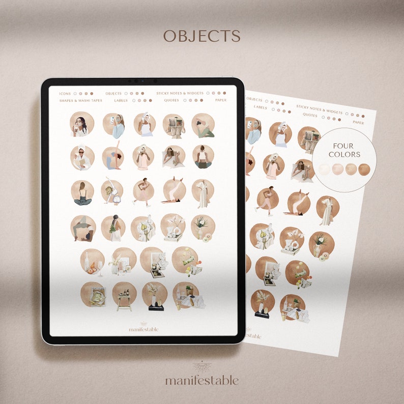 That Girl Aesthetic DIGITAL STICKERS Neutral Watercolor - Etsy