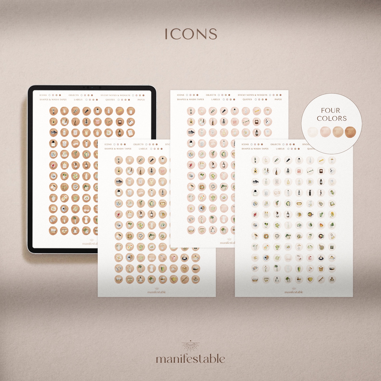 That Girl Aesthetic DIGITAL STICKERS Neutral Watercolor - Etsy