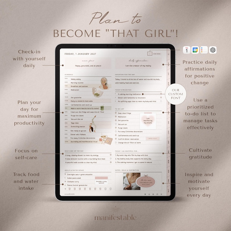 THAT GIRL Planner, 2026 2027 Digital Planner, Aesthetic Planner, Daily ...