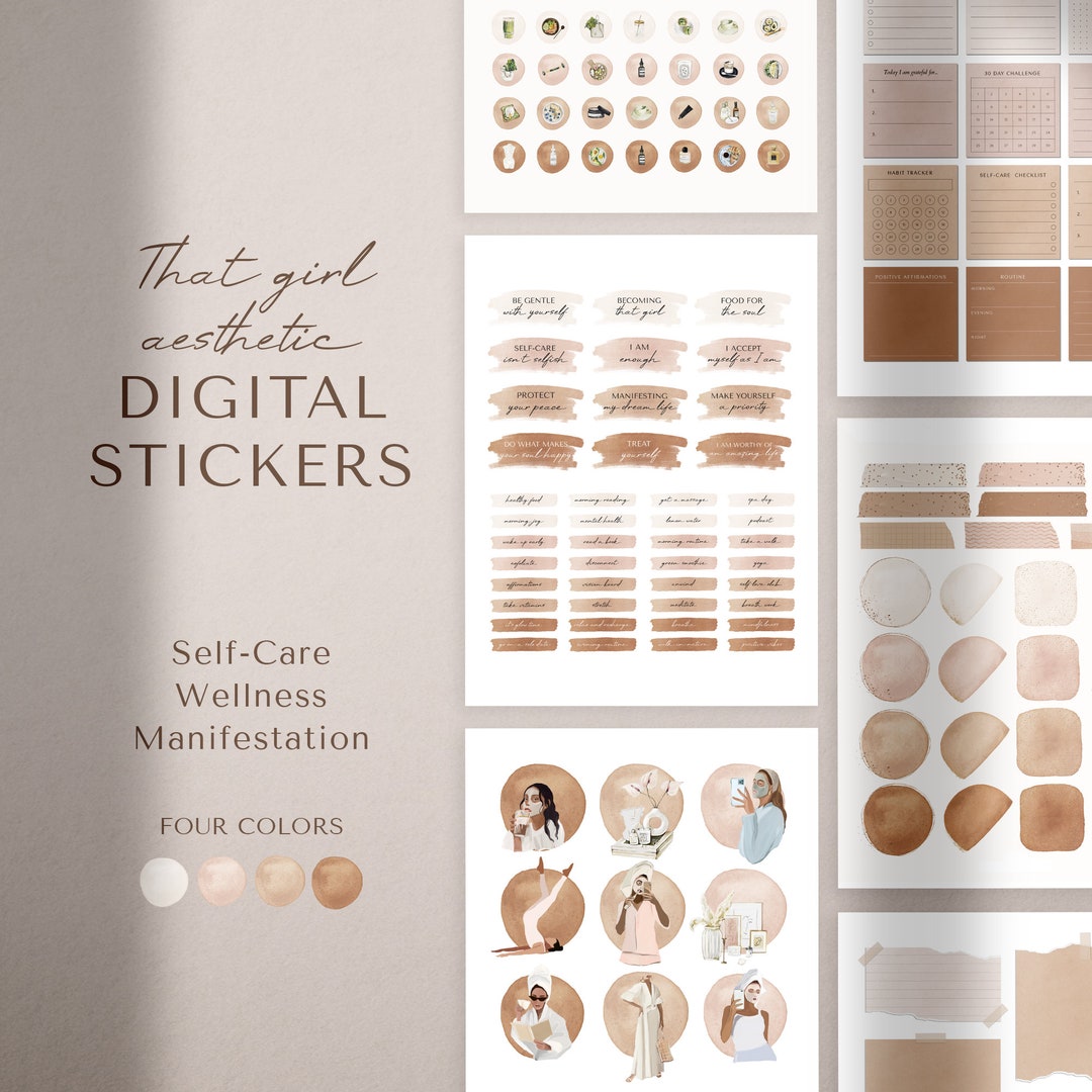 That Girl Aesthetic DIGITAL STICKERS | Neutral, Watercolor Goodnotes ...