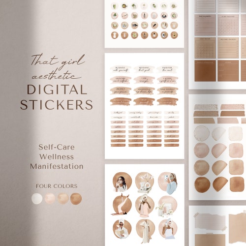 That Girl Aesthetic DIGITAL STICKERS Neutral Watercolor - Etsy