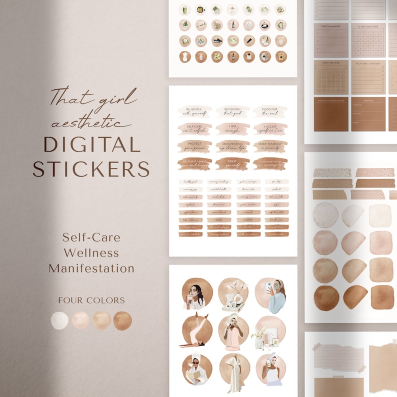 That Girl Aesthetic DIGITAL STICKERS Neutral Watercolor - Etsy