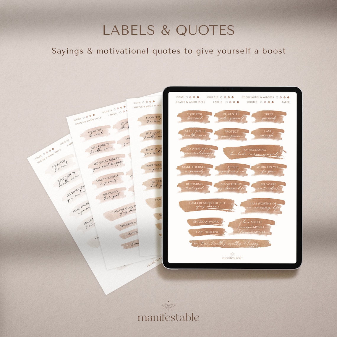 That Girl Aesthetic DIGITAL STICKERS Neutral Watercolor - Etsy