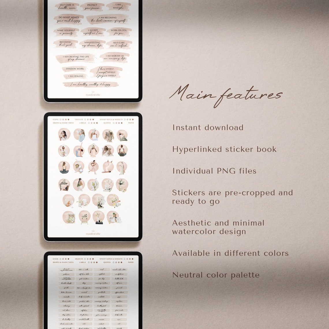 That Girl Aesthetic DIGITAL STICKERS Neutral Watercolor - Etsy