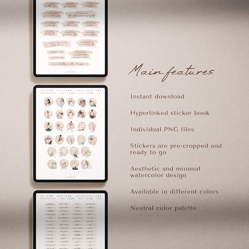 That Girl Aesthetic DIGITAL STICKERS Neutral Watercolor - Etsy