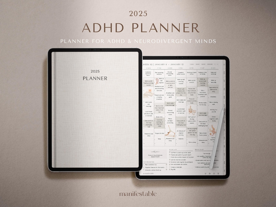 ADHD Digital Planner, 2025 Digital Planner, ADHD Planner, Daily Planner ...