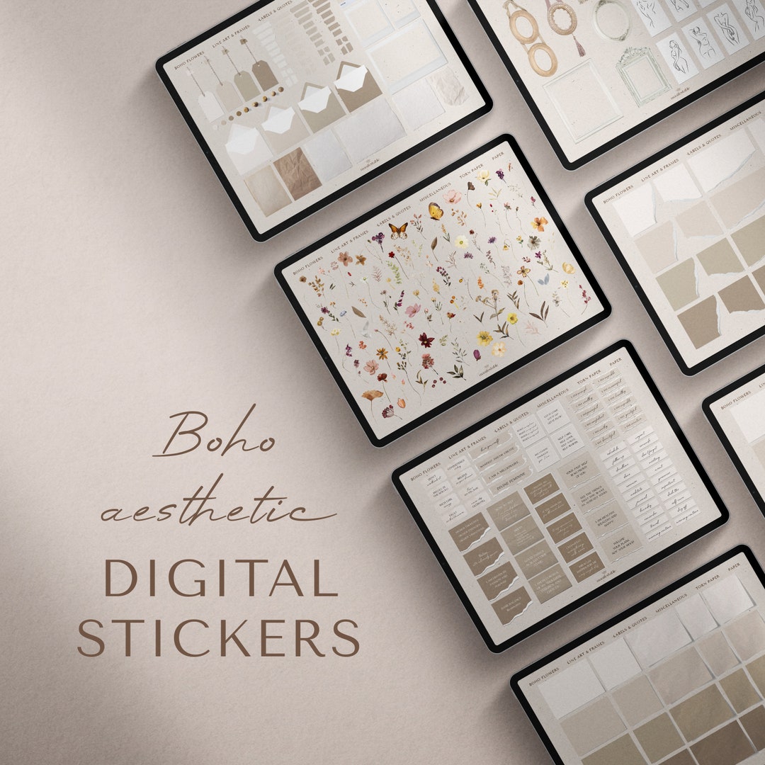 Boho Floral AESTHETIC DIGITAL STICKERS | Scrapbook Stickers | Planner ...