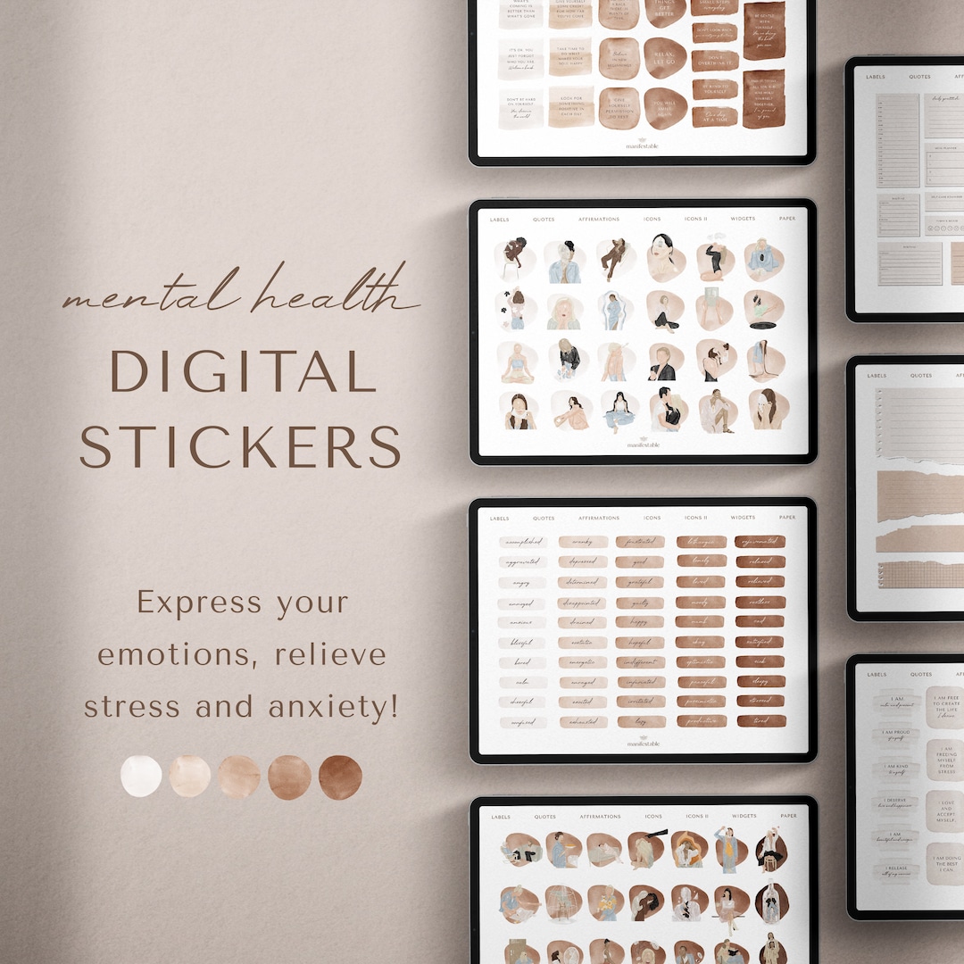 Digital Stickers | Mental Health Stickers | Planner Stickers | Stress ...