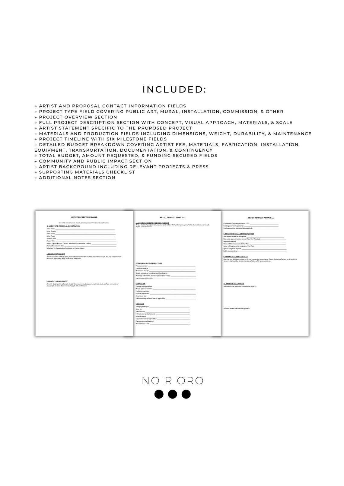Artist Project Proposal Template | Editable Word Doc | Public Art ...