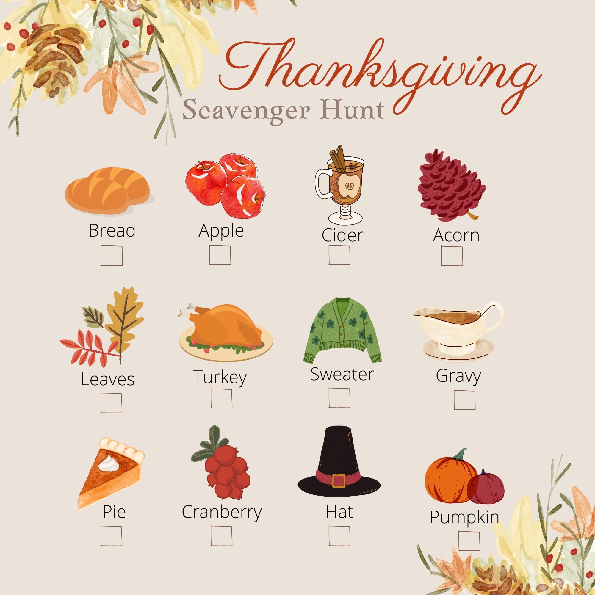 Printable Thanksgiving Scavenger Hunt - Etsy